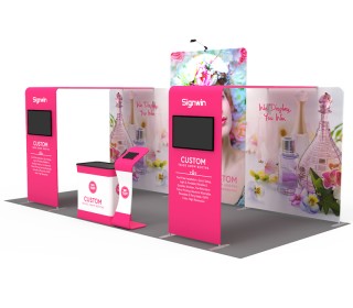 Custom 10x20ft Inline Archy Monitor & Shelving & Case to Podium ...