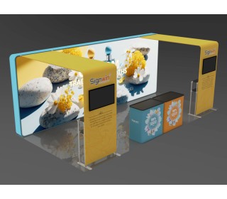 Custom 20x20ft Island Archy Monitor & Bar Table & Case to Podium ...